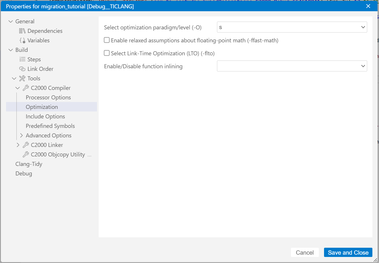 2. Migrating cl2000 CCS Projects to c29clang — C29 Clang Compiler Tools User's Guide
