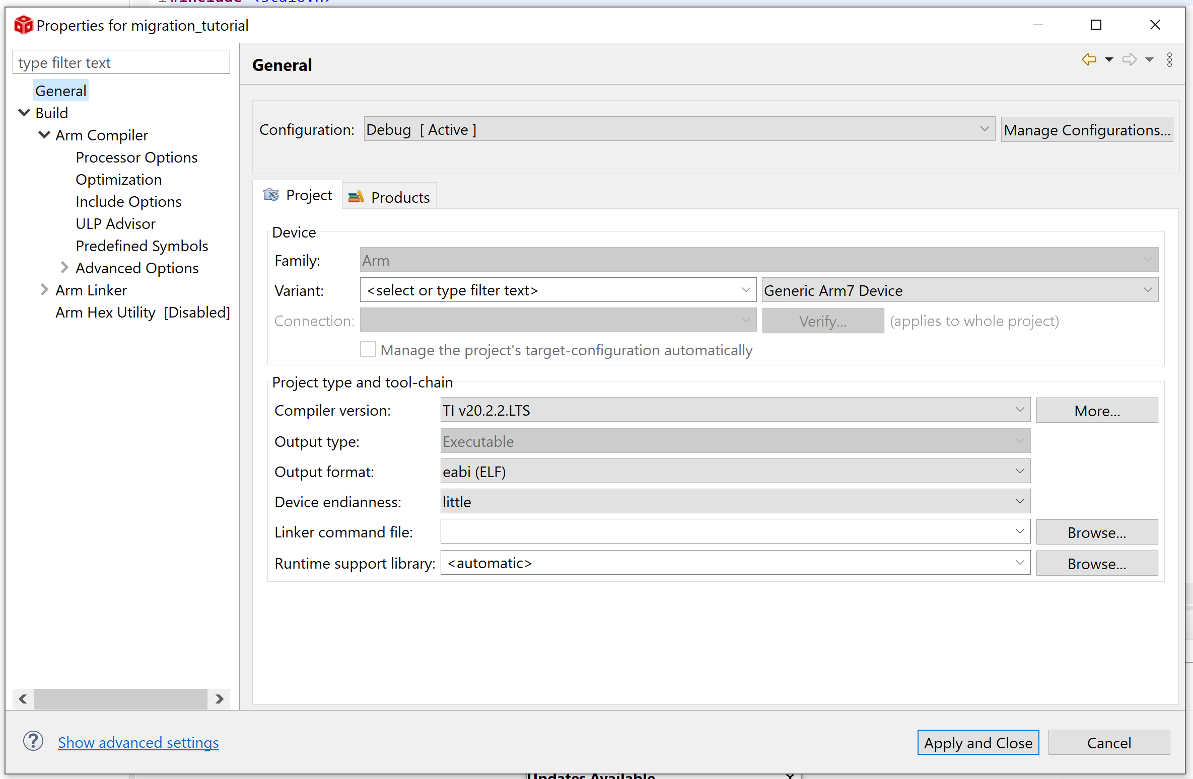 2 Migrating Armcl Ccs Projects To Tiarmclang — Ti Arm Clang Compiler